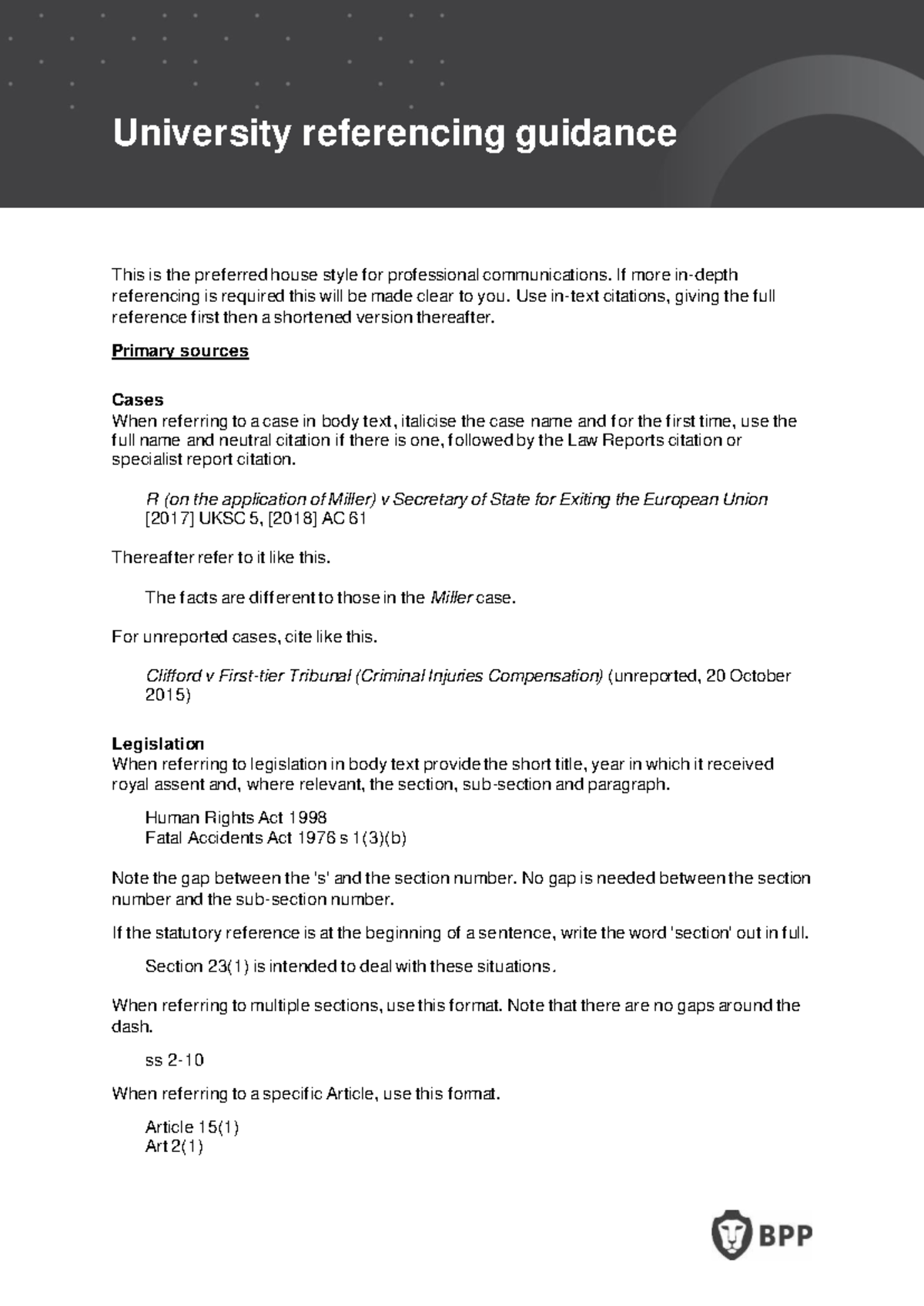Referencing Guidance for University Communications - Studocu