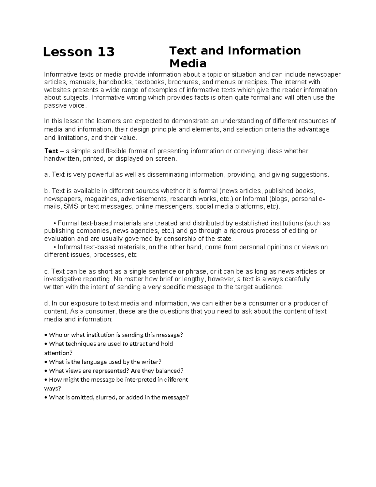 Report 9: Lesson 13 - Understanding Text and Information Media - Studocu