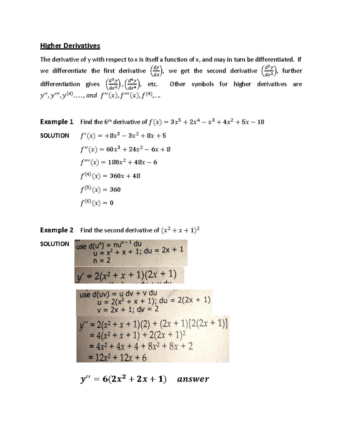 Higher Derivatives: Understanding 6th and 2nd Derivatives - Studocu