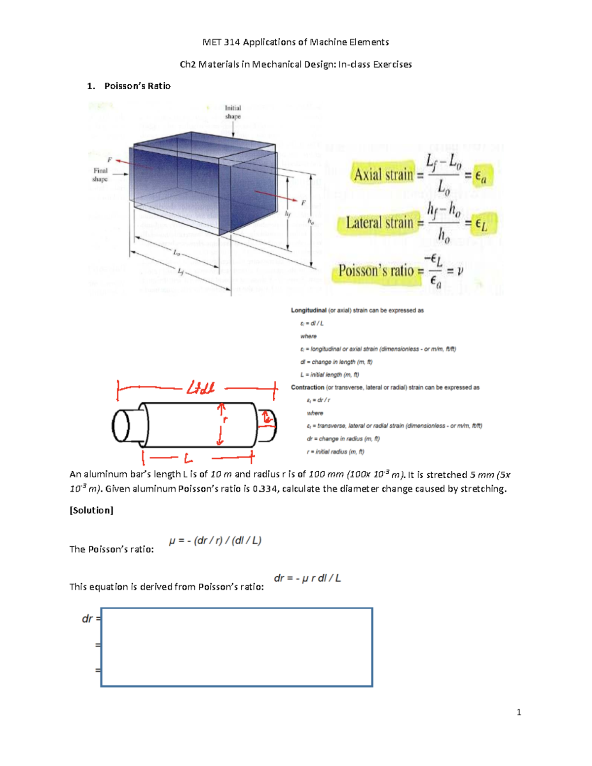 Lecture 3 Exercise - fasfda - MET 31300 - 1 MET 314 Applications of Machine Elements Ch2 ...