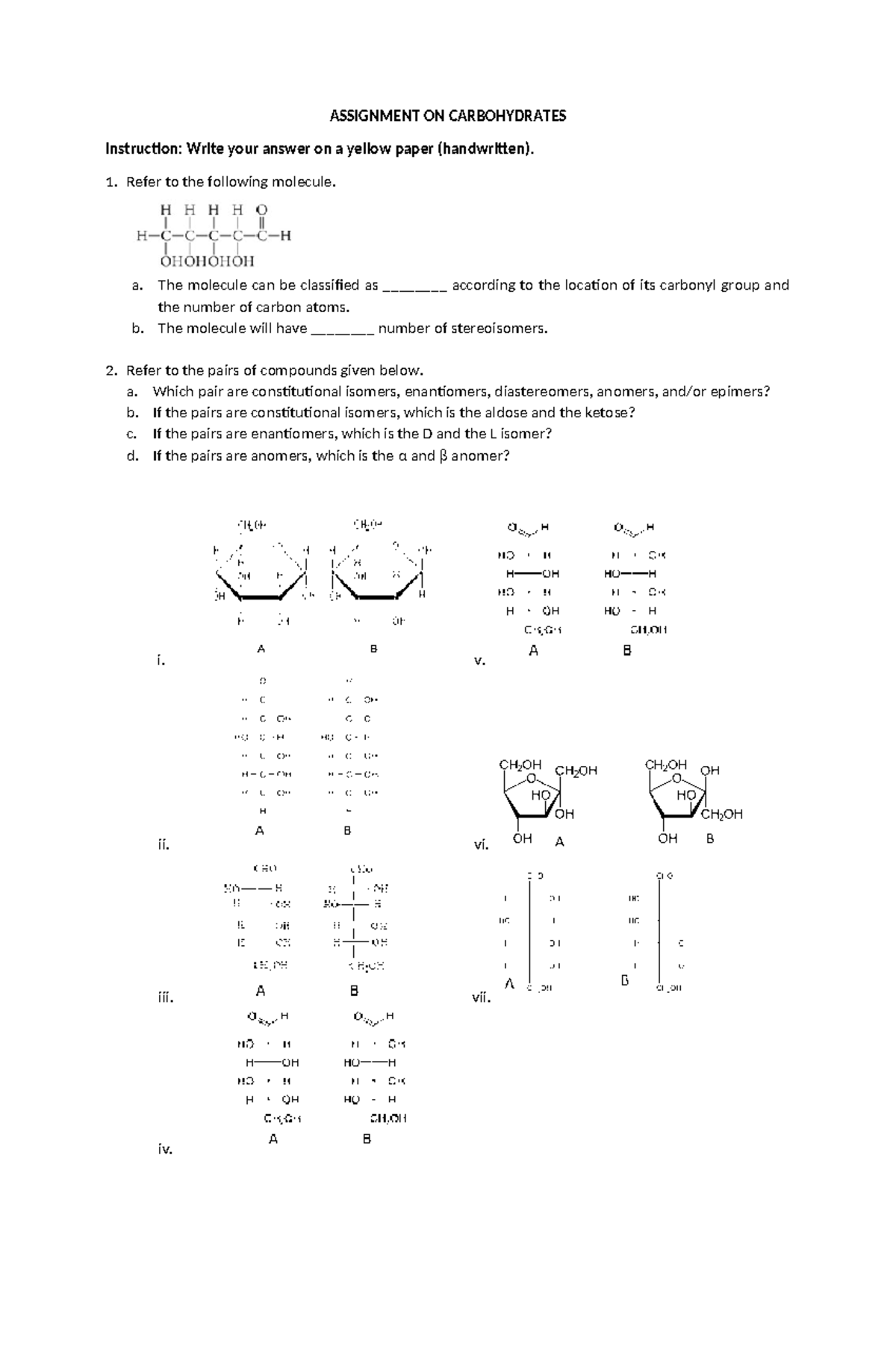Assignment carbohydrates Part 1 - ASSIGNMENT ON CARBOHYDRATES ...