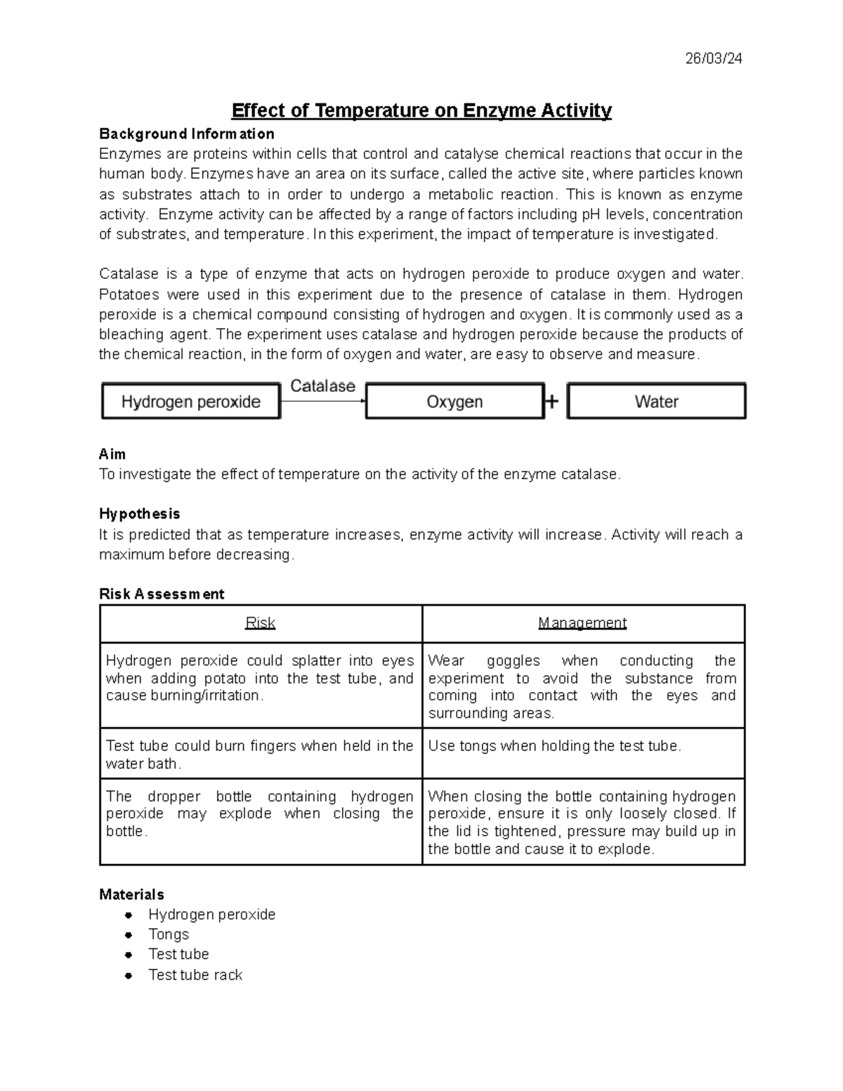 Effect of Temperature on Enzyme Activity - Effect of Temperature on ...
