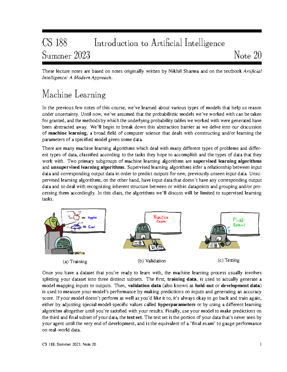 CS188 Su24 Note 20 - Lecture Notes on Machine Learning & Naive Bayes ...