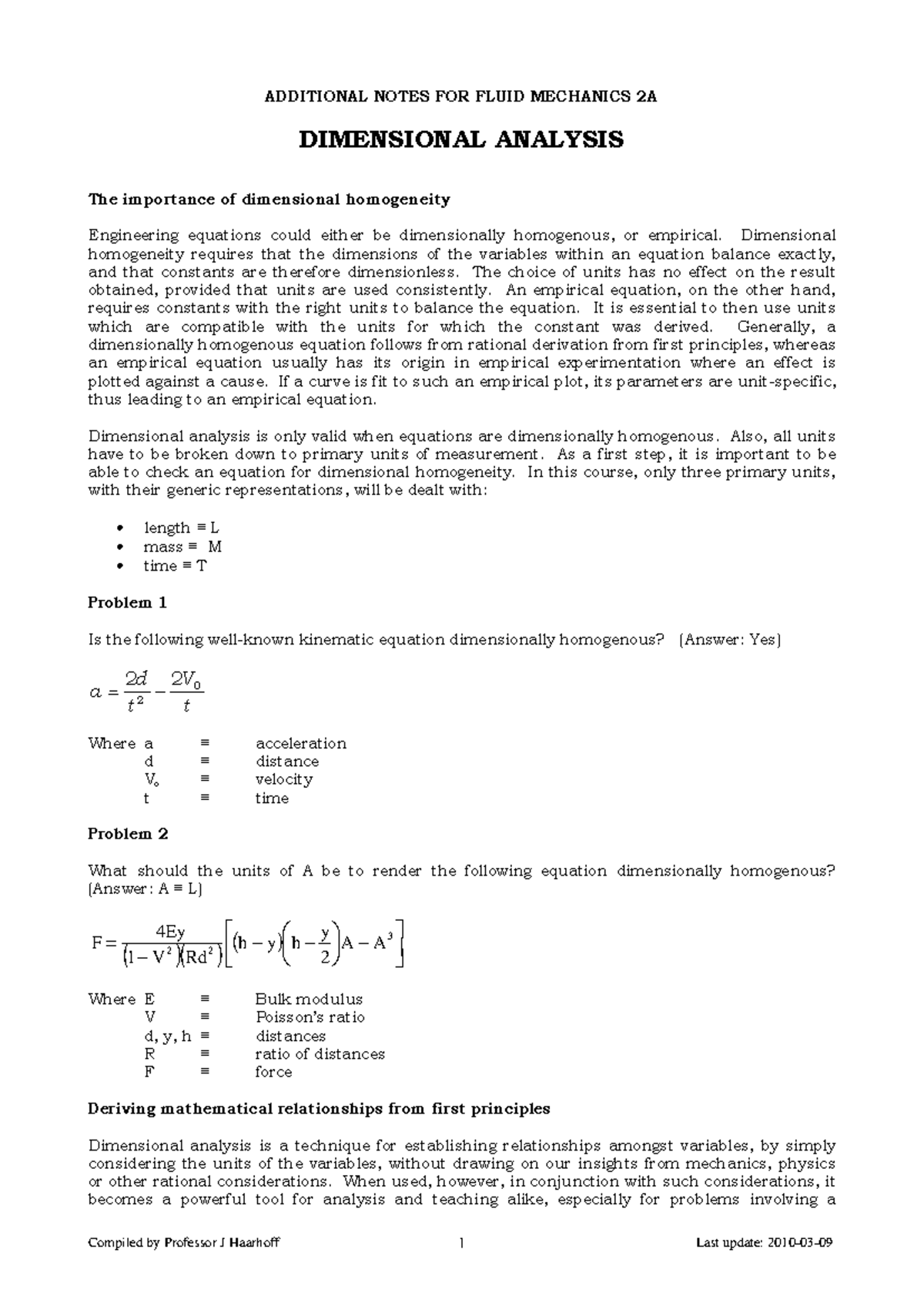 2018 dimensional analysis - ADDITIONAL NOTES FOR FLUID MECHANICS 2A ...