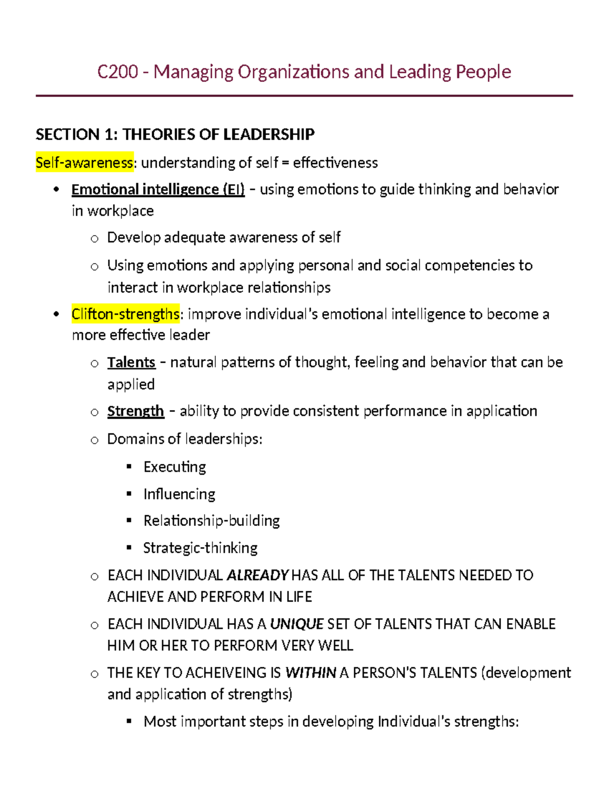 CU 1 - Managing Organizations & Leadership Theories Overview - Studocu