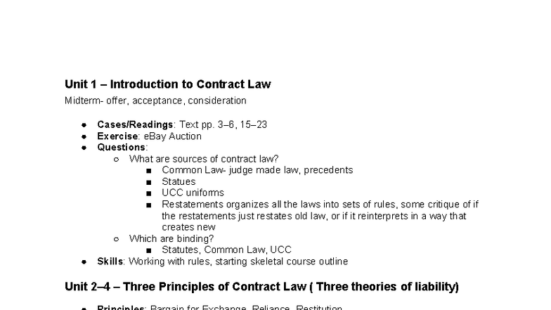 Contracts 101: Unit 1 - Intro to Contract Law & Key Concepts - Studocu