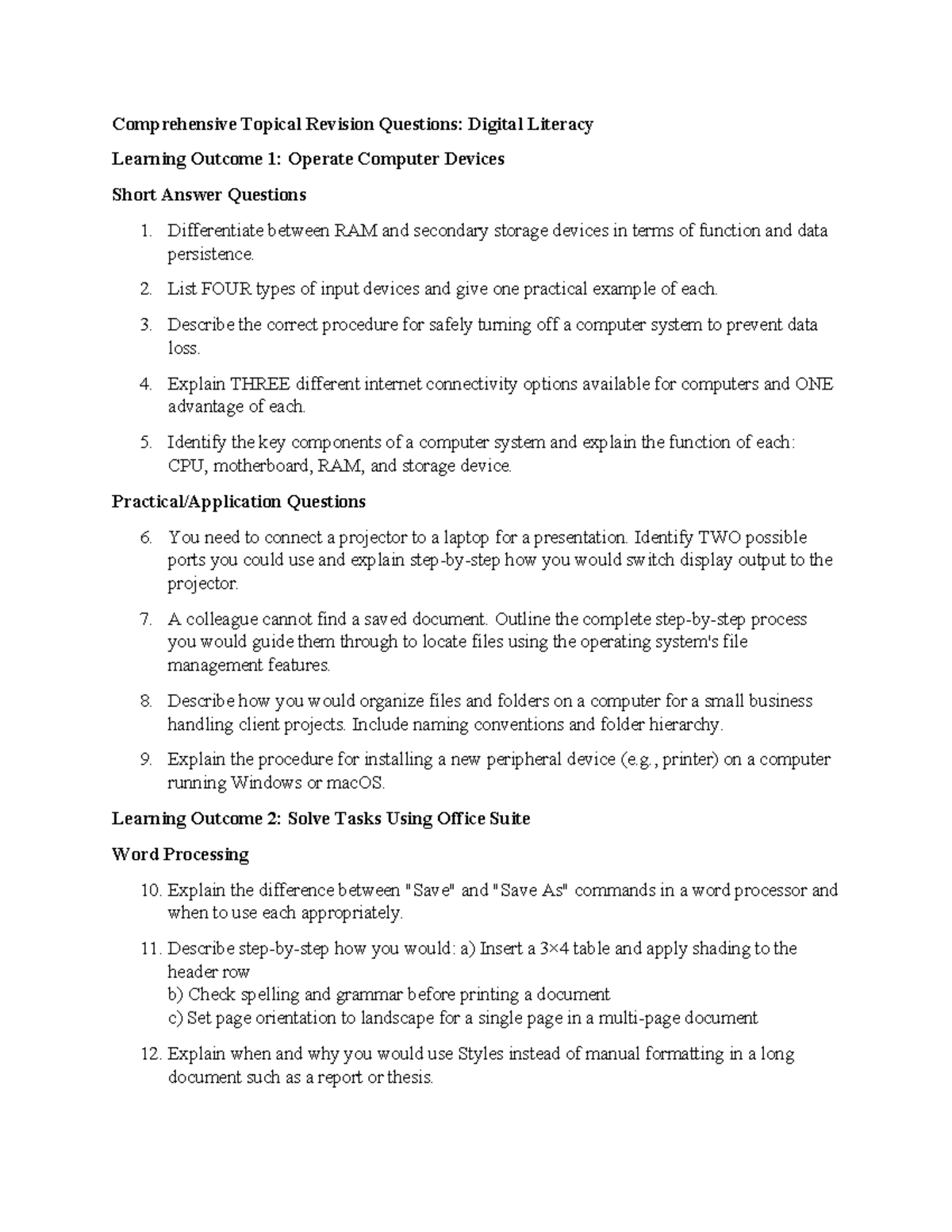 D.L Comprehensive Revision Questions: Digital Literacy Learning ...