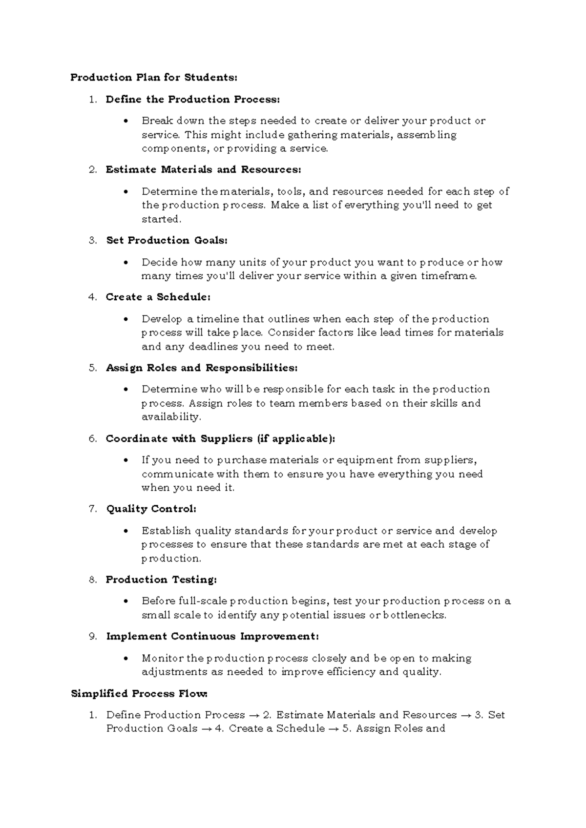 Production Plan Guide for Students: Steps & Best Practices - Studocu