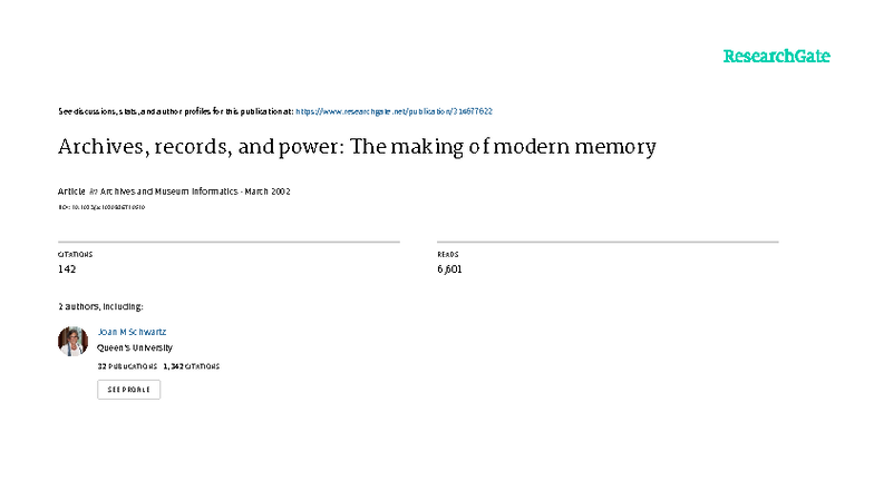 Archives, Records, and Power: The Making of Modern Memory (AS2) - Studocu