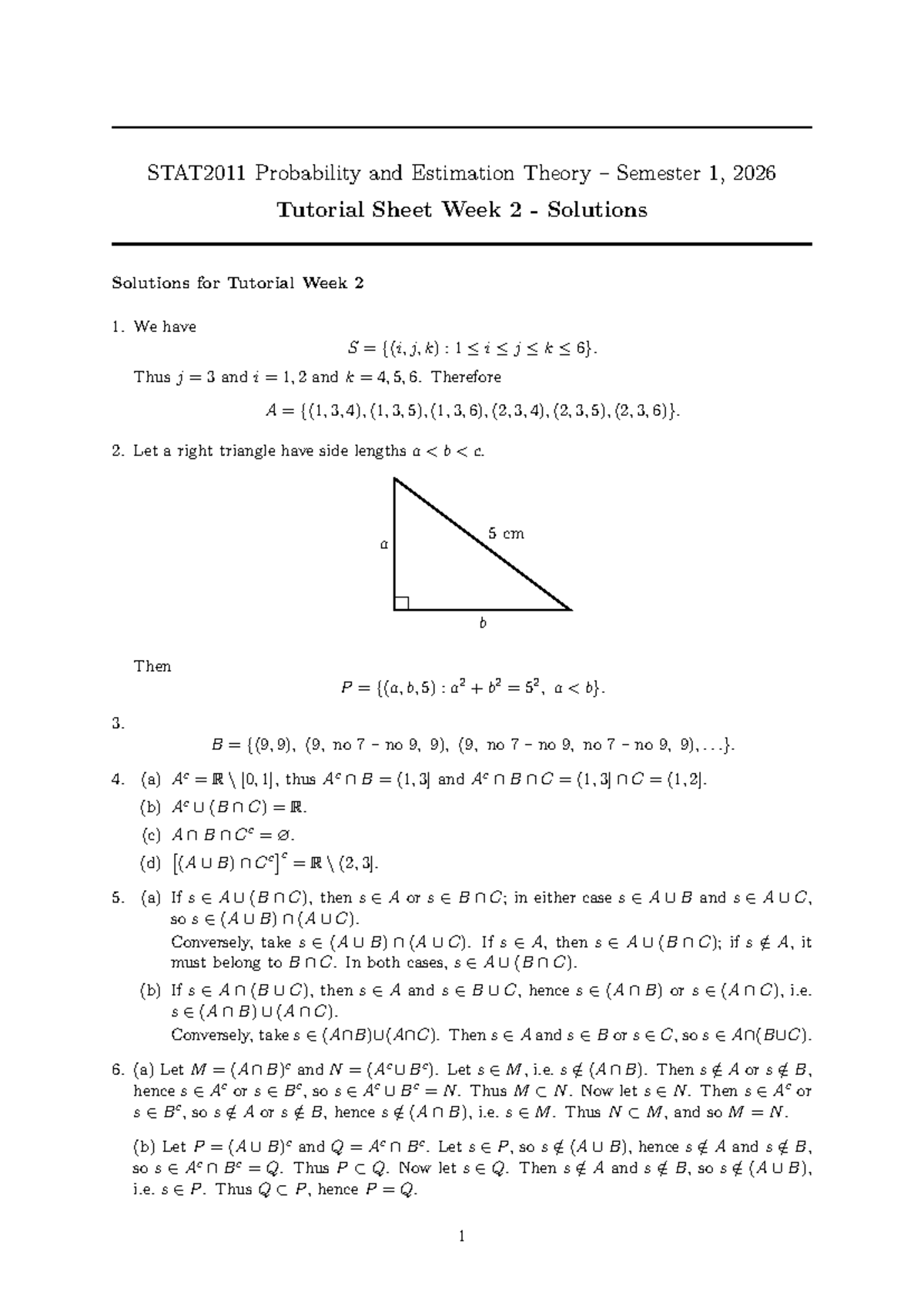 STAT2011 Probability and Estimation Theory Semester 1, 2026 Tutorial ...