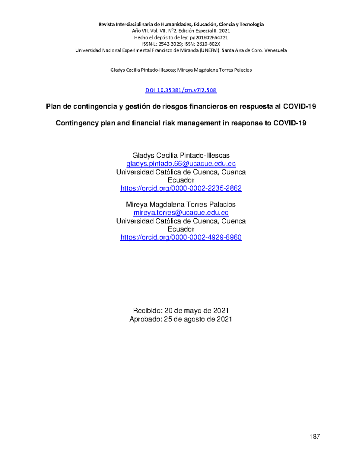Plan de Contingencia y Gestión de Riesgos Financieros en la Asociación ...
