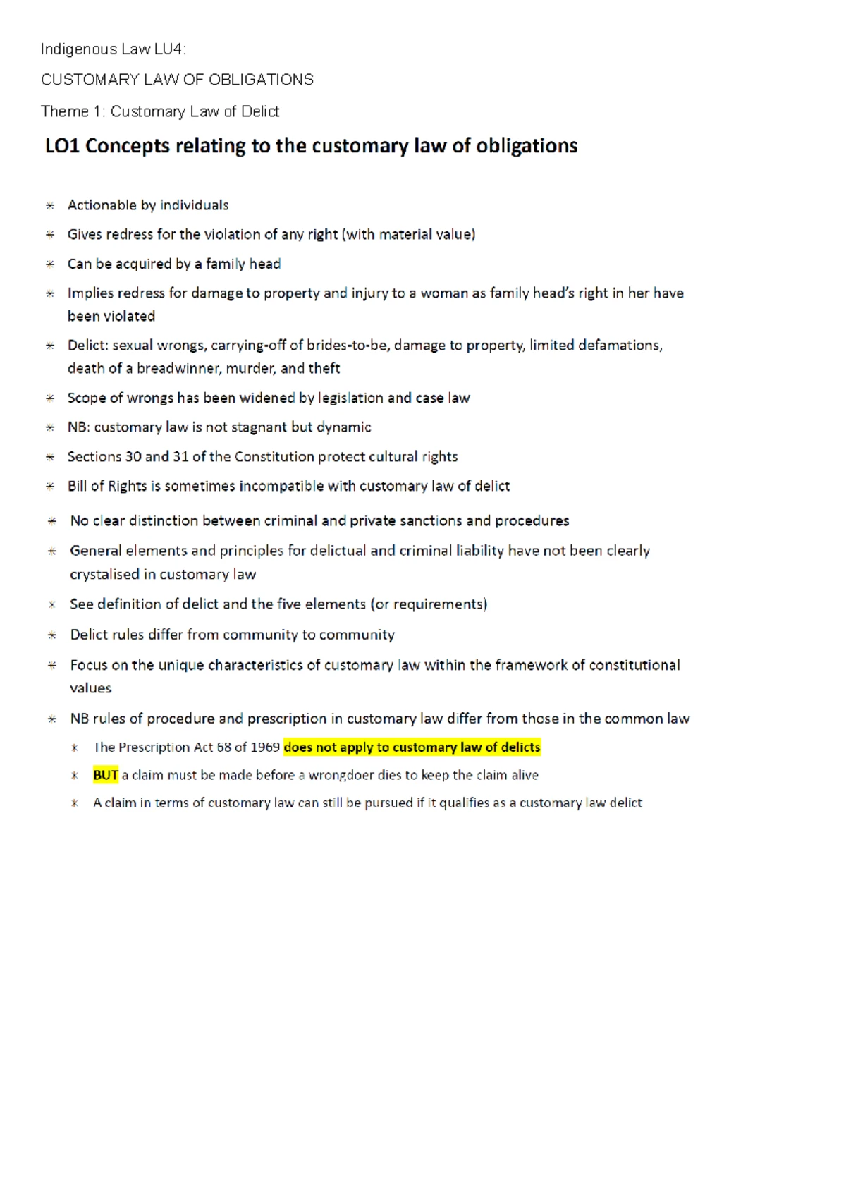 Indigenous Law LU4 - INDI622 - Indigenous Law LU4: CUSTOMARY LAW OF ...