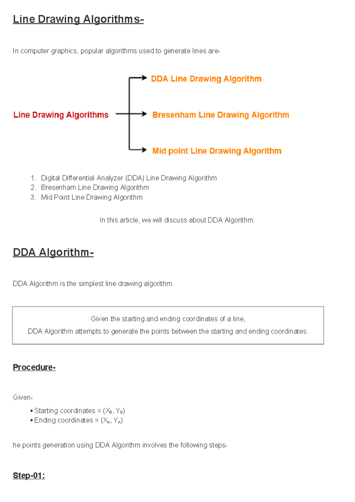 Line Drawing Algorithms: DDA, Bresenham & Mid Point Methods - Studocu