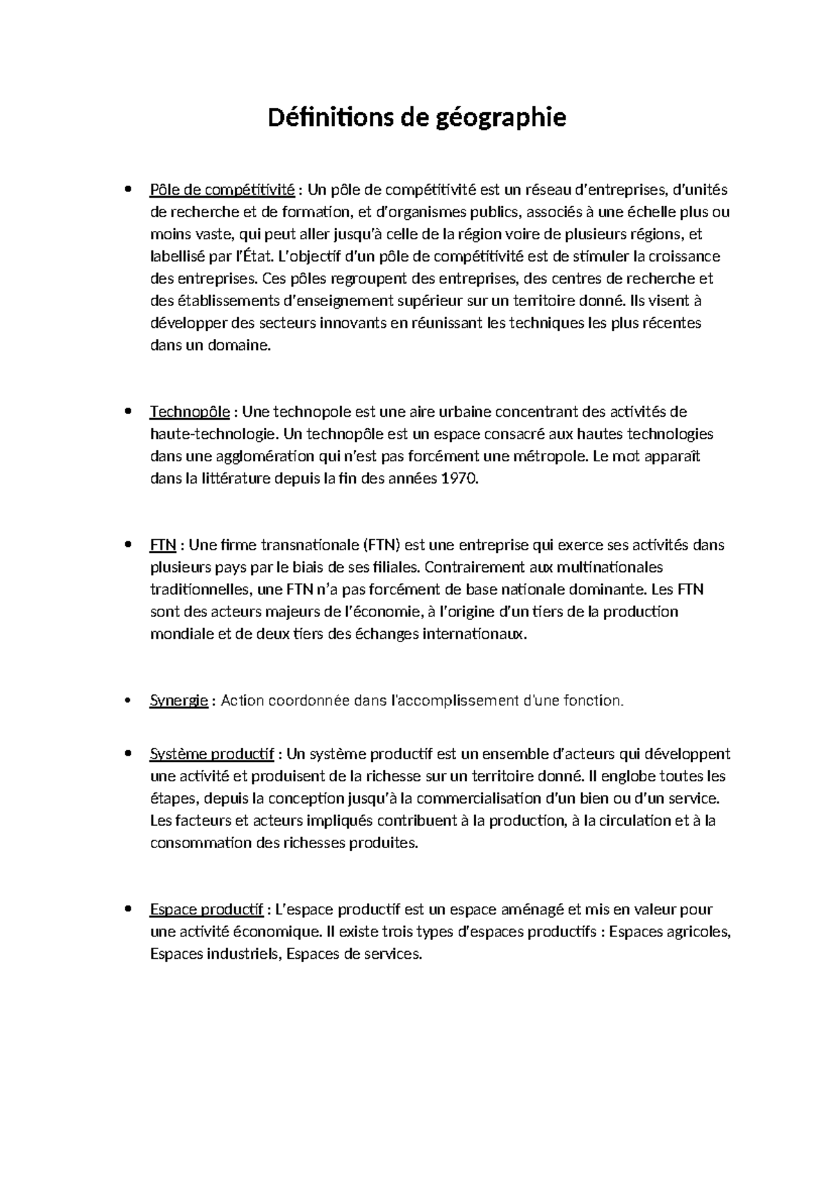 Définitions de géographie 1ere - Définitions de géographie Pôle de ...