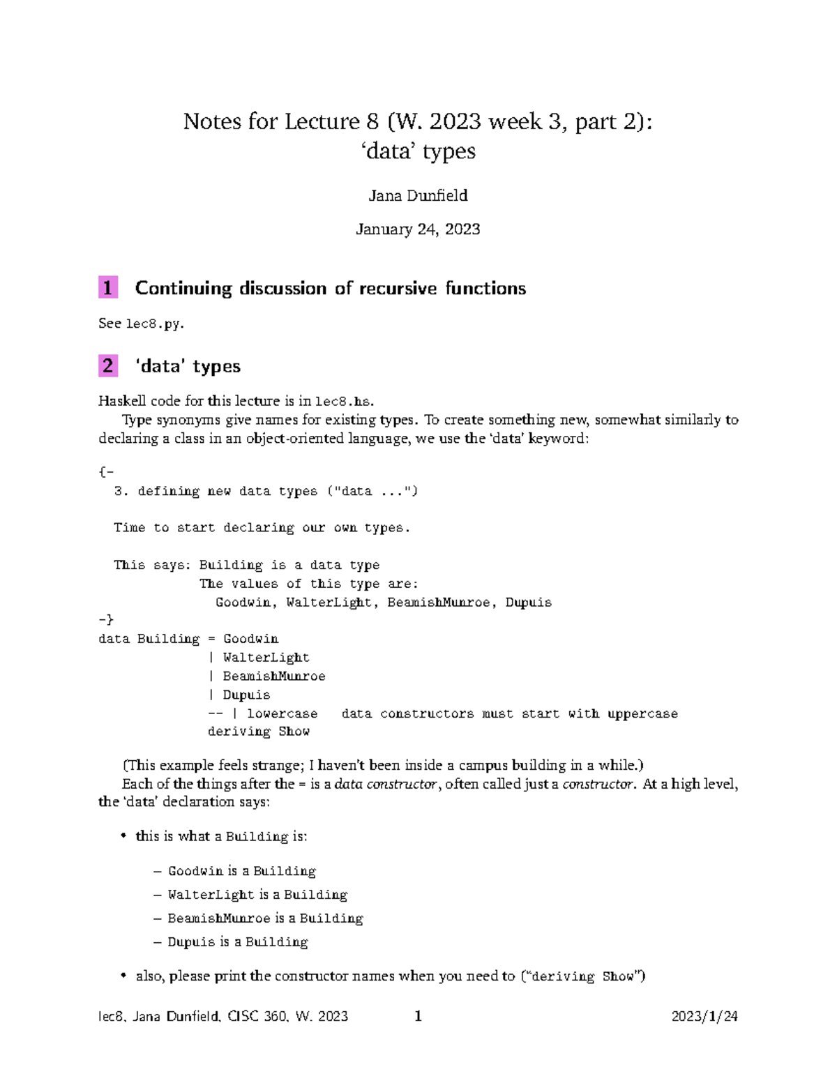 360-lec8 - notes - Notes for Lecture 8 (W. 2023 week 3, part 2): ‘data ...