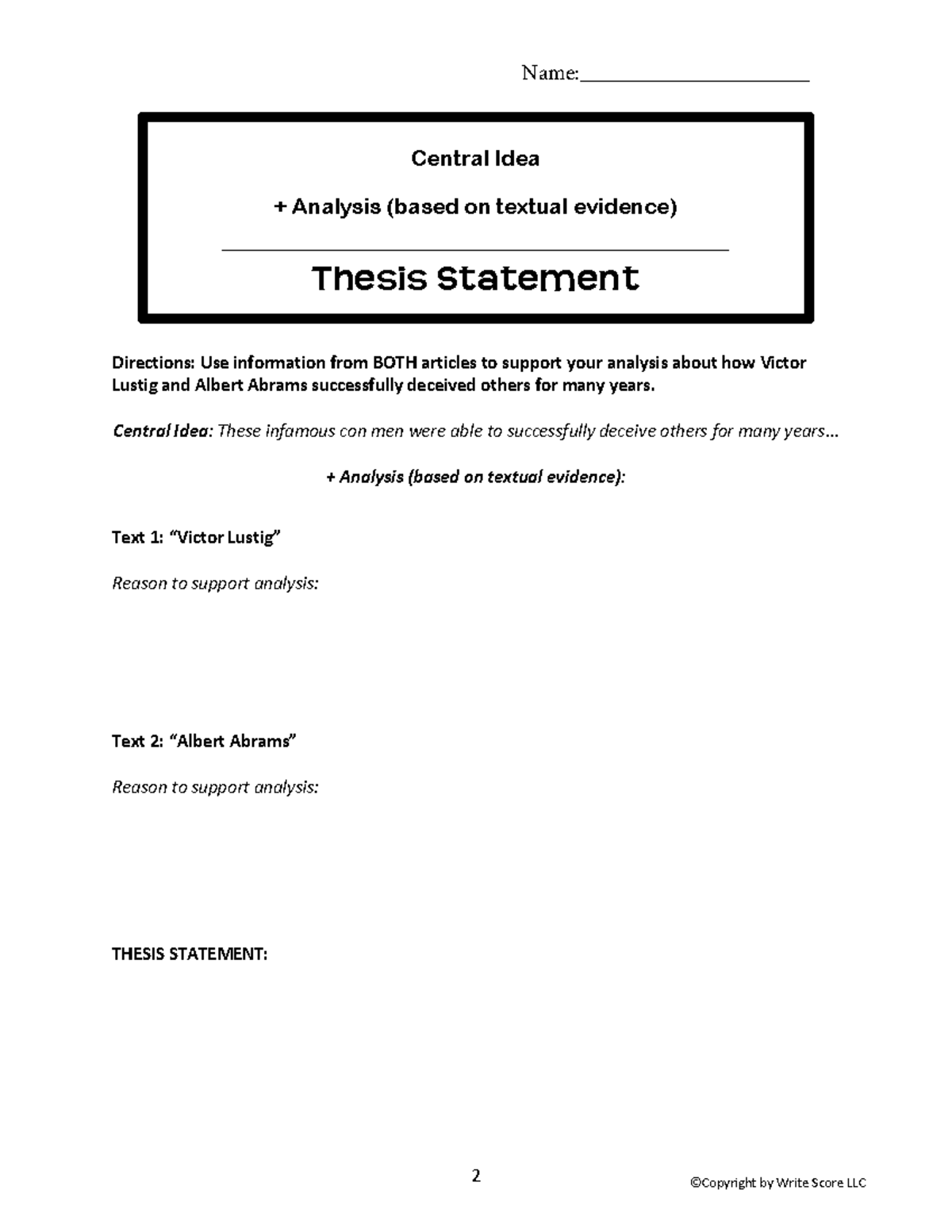 Interactive Handout - Building a Thesis - Infamous Con Men - 2 ...