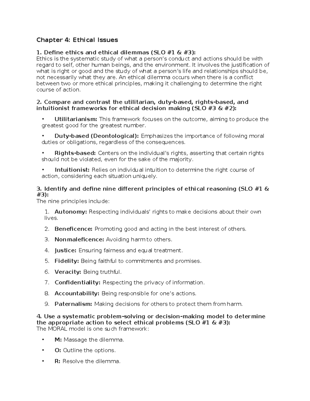 Chapter 4: Ethical Issues and Decision-Making Frameworks - Studocu