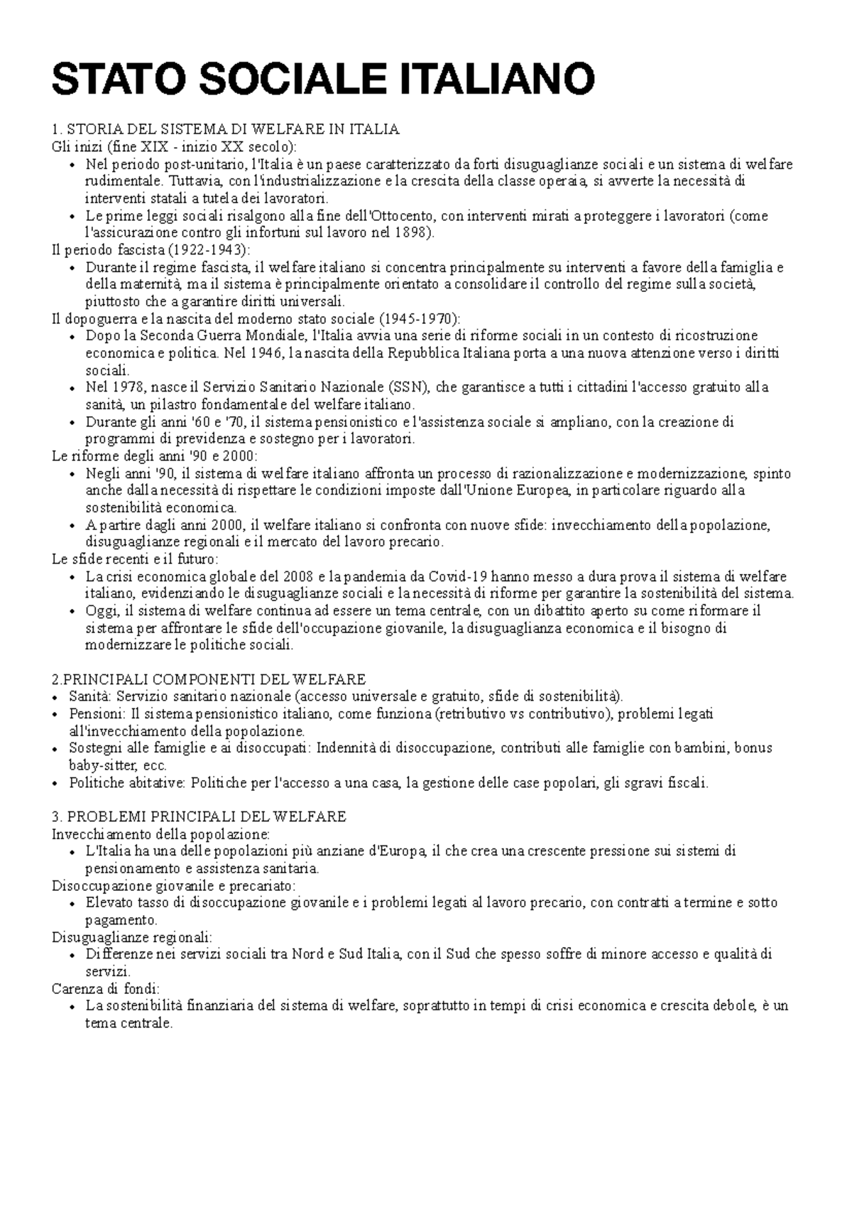STATO SOCIALE ITALIANO: STORIA E SFIDE DEL WELFARE (ESAME) - Studocu