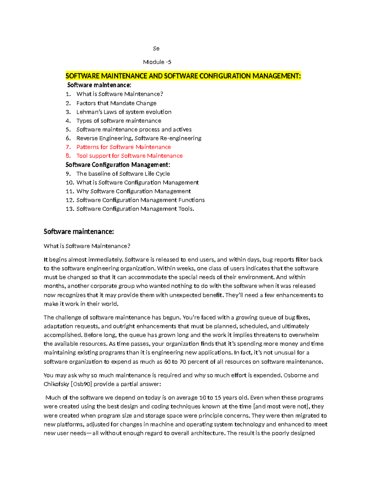 M5: Software Maintenance & Configuration Management Overview for M.Tech - Studocu