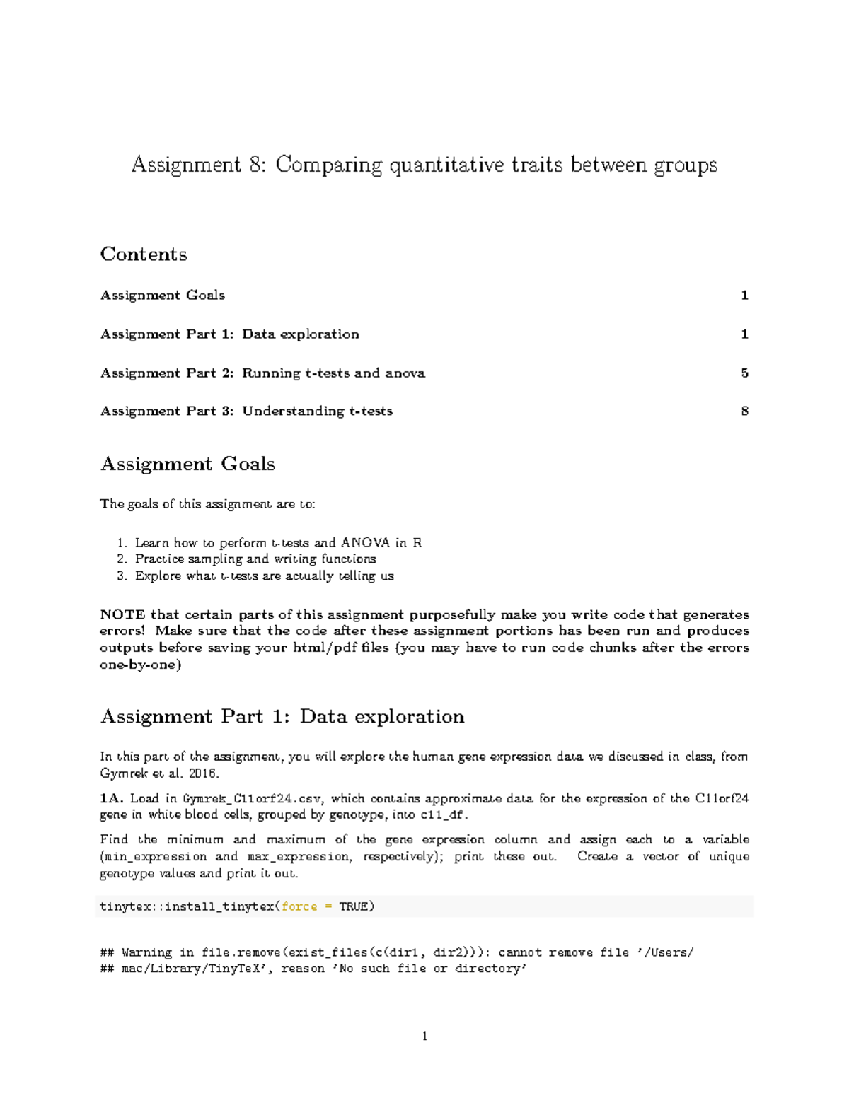 Student Assignment 8 - Assignment 8: Comparing quantitative traits between groups Contents - Studocu