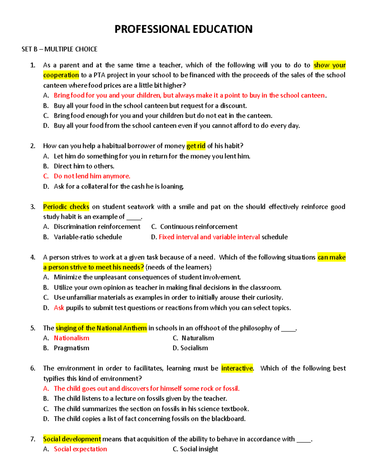 Professional Education - PROFESSIONAL EDUCATION SET B – MULTIPLE CHOICE ...