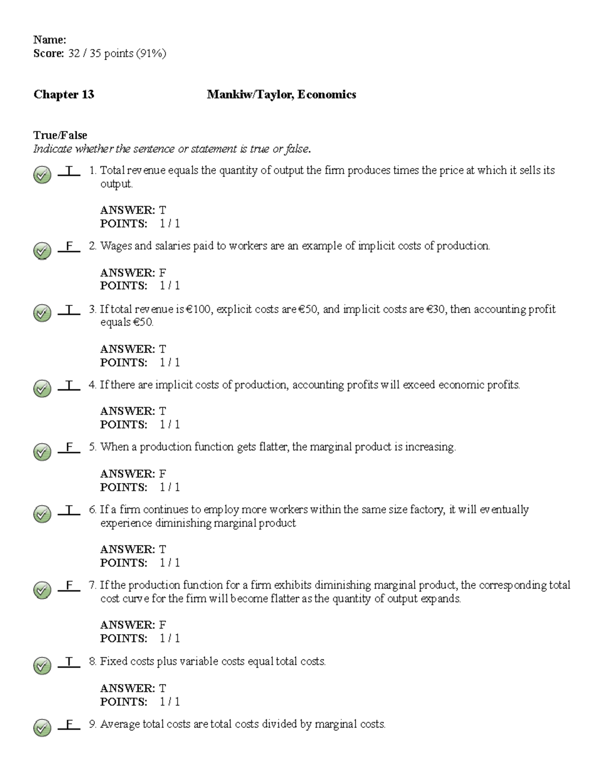 Chapter 13 MCQ Answers - Economics (Mankiw) - Studocu