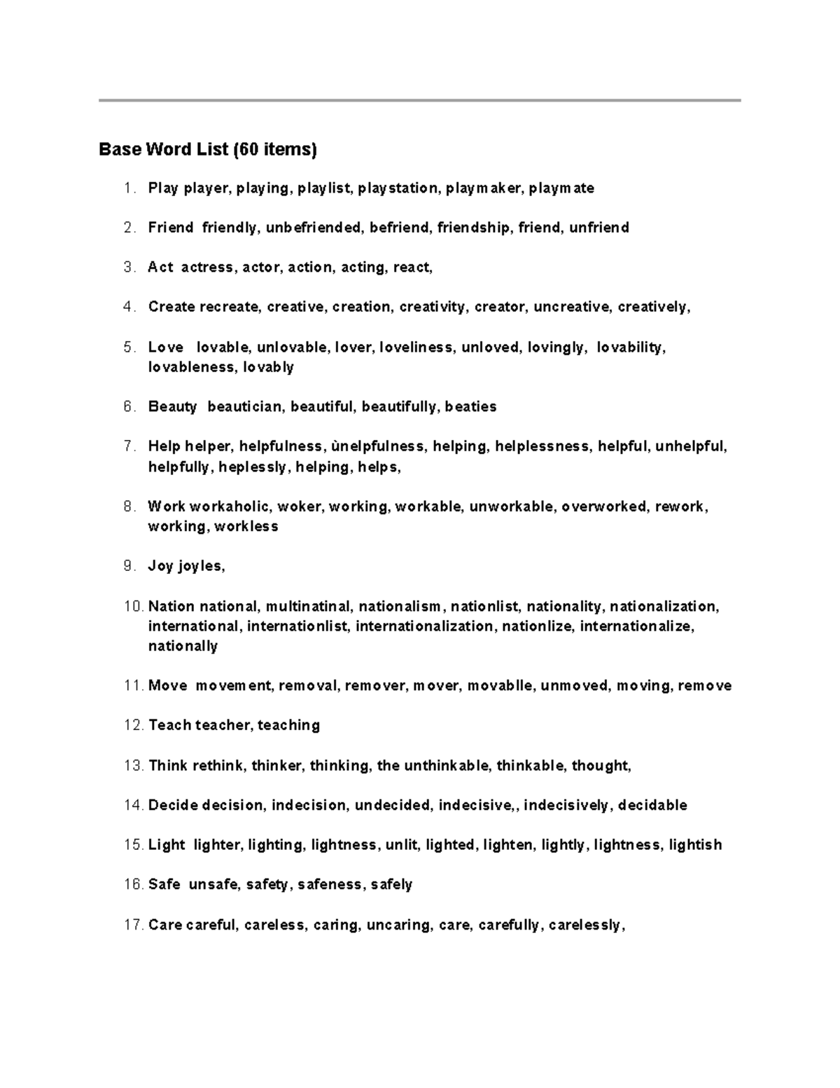 Morphology Practice Exercises: Base Word List & Activities - Studocu