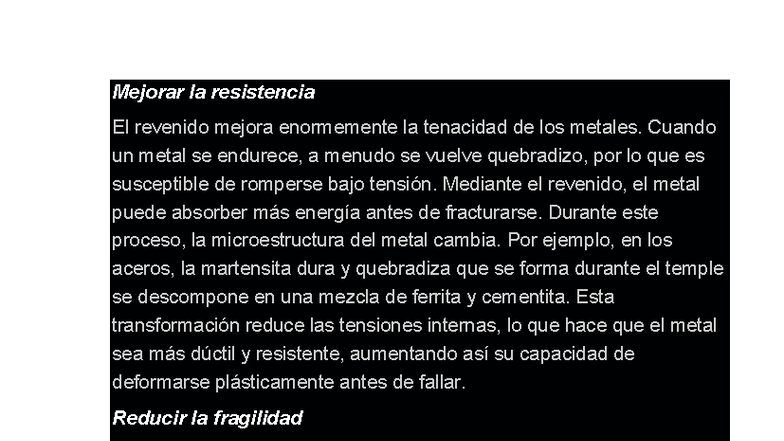 Revenido: Mejora de la Tenacidad en Metales - Apuntes - Studocu