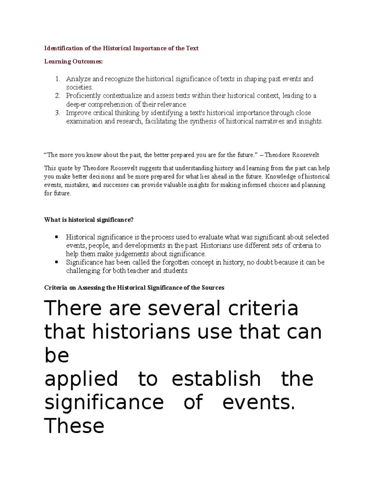 HIST 101: Analyzing the Historical Significance of Texts - Studocu