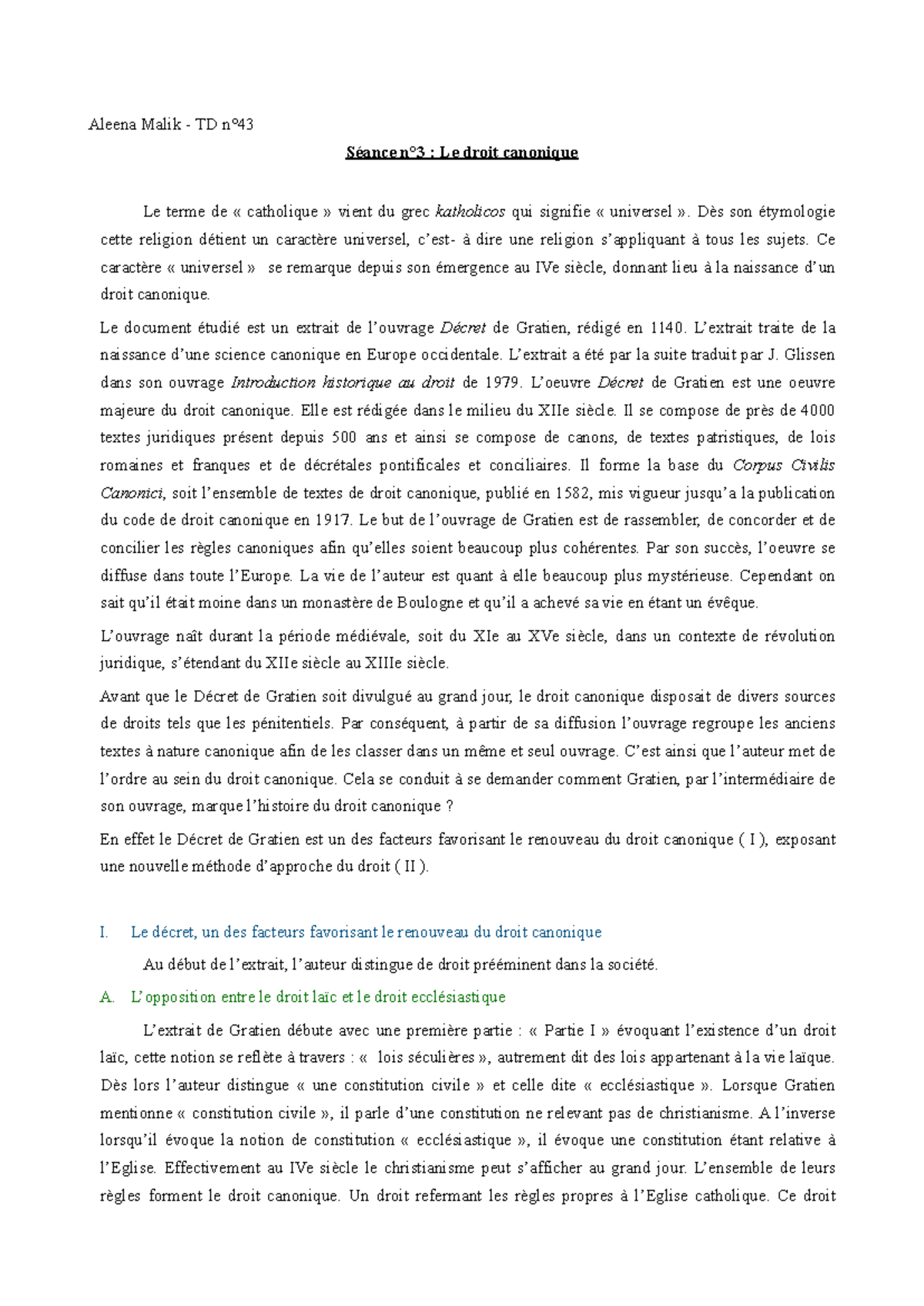 Analyse du Décret de Gratien - Droit Canonique - IHD S1L1 - Studocu