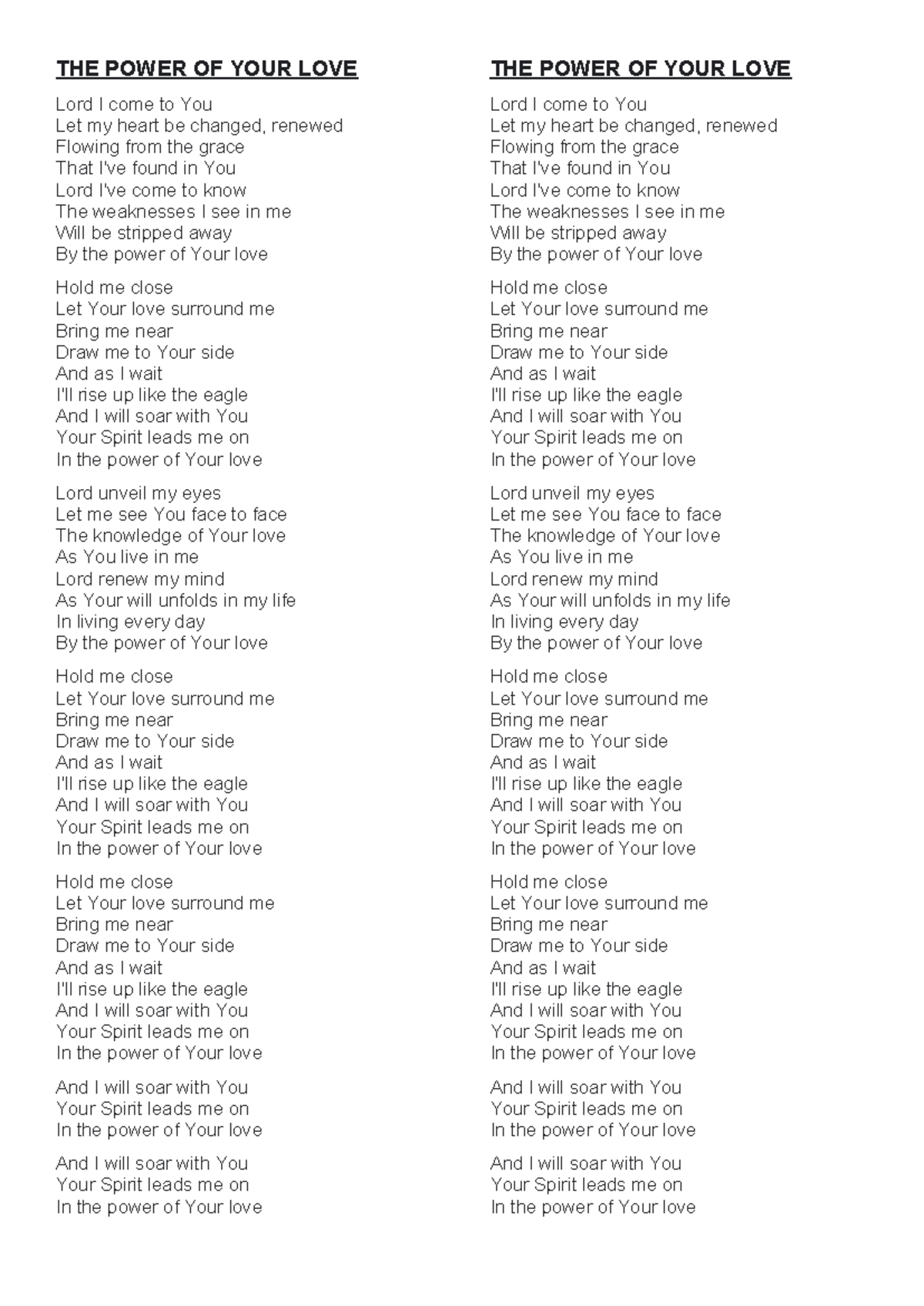 THE POWER OF YOUR LOVE Lyrics Analysis - Studocu