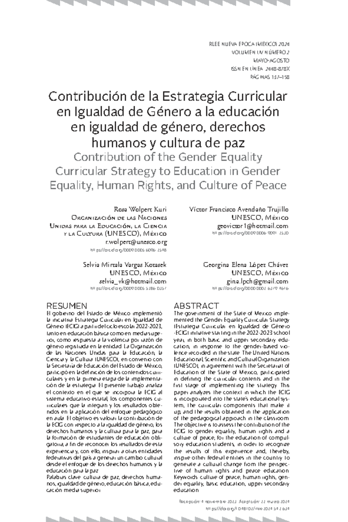 Estrategia Curricular en Igualdad de Género: Educación y Paz en México ...