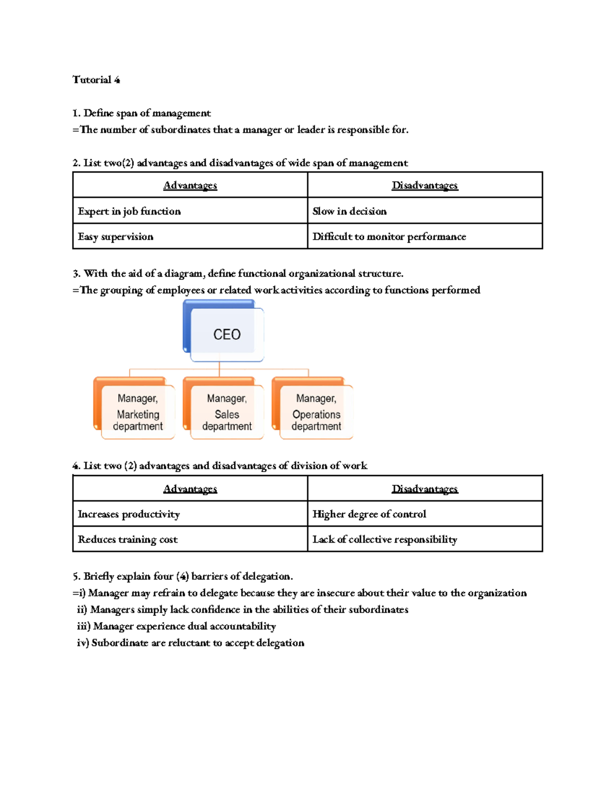 MGT162 - Tutorial 4: Span of Management & Organizational Structure ...
