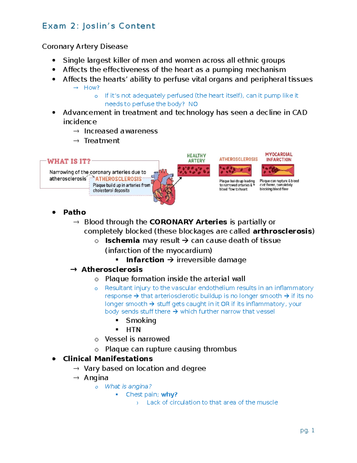 Exam 2 - CAD, Angina, ACS, and Cardiac Surgery Overview - Studocu
