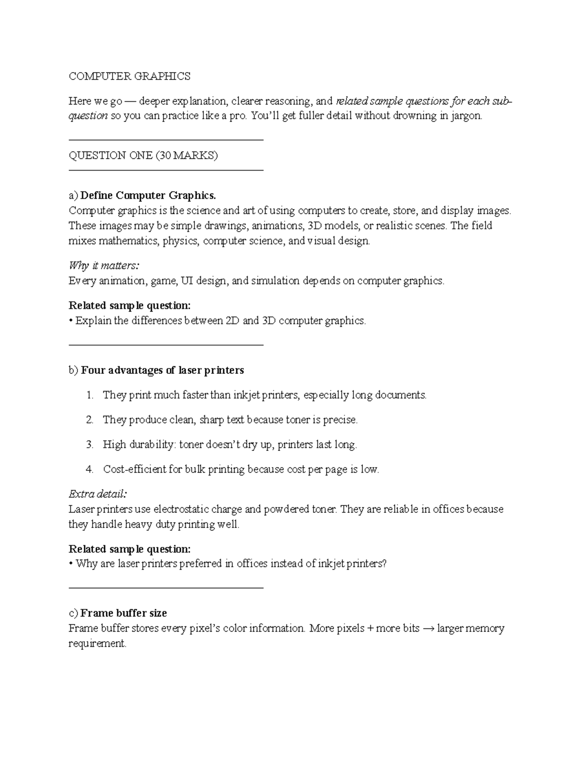COMPUTER GRAPHICS: In-Depth Study Guide and Sample Questions - Studocu