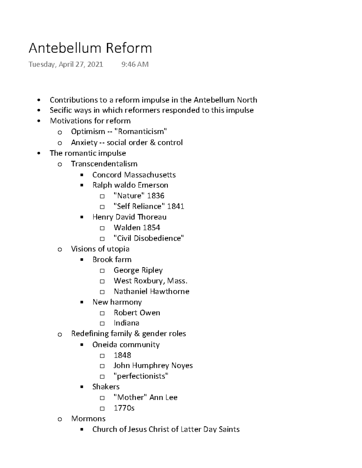 Antebellum Reform - Lecture notes 13 - Contributions to a reform ...