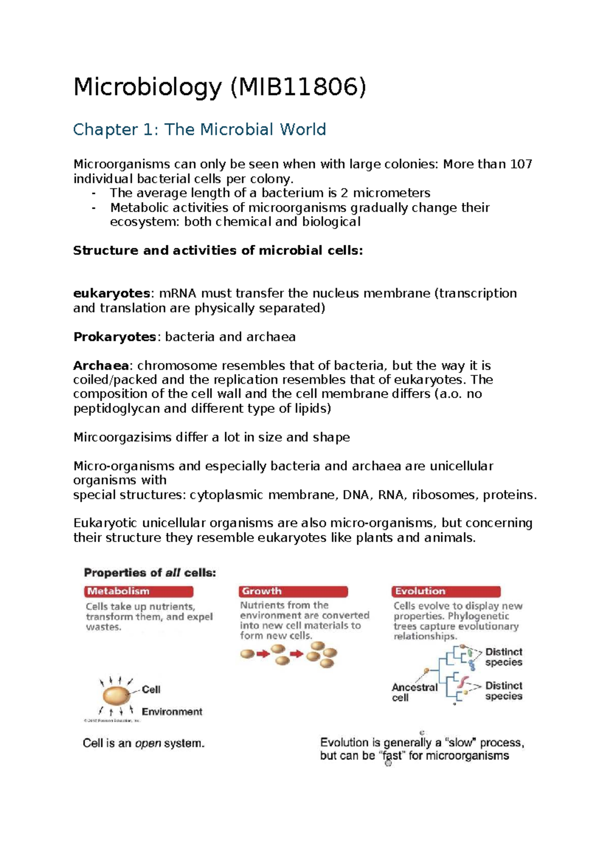 Microbiology (MIB11806) Chapter 1: The Microbial World Overview ...