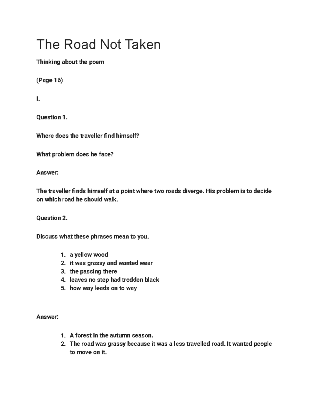 585375001 Final Exam Analysis of 'The Road Not Taken' by Robert Frost ...