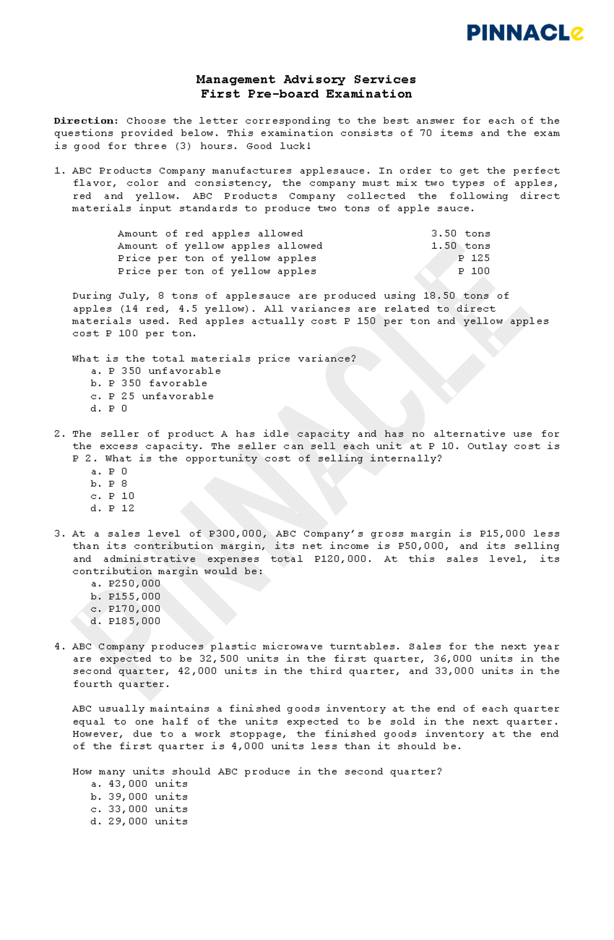 CPALE First Pre-board Exam Handouts on Management Advisory Services ...