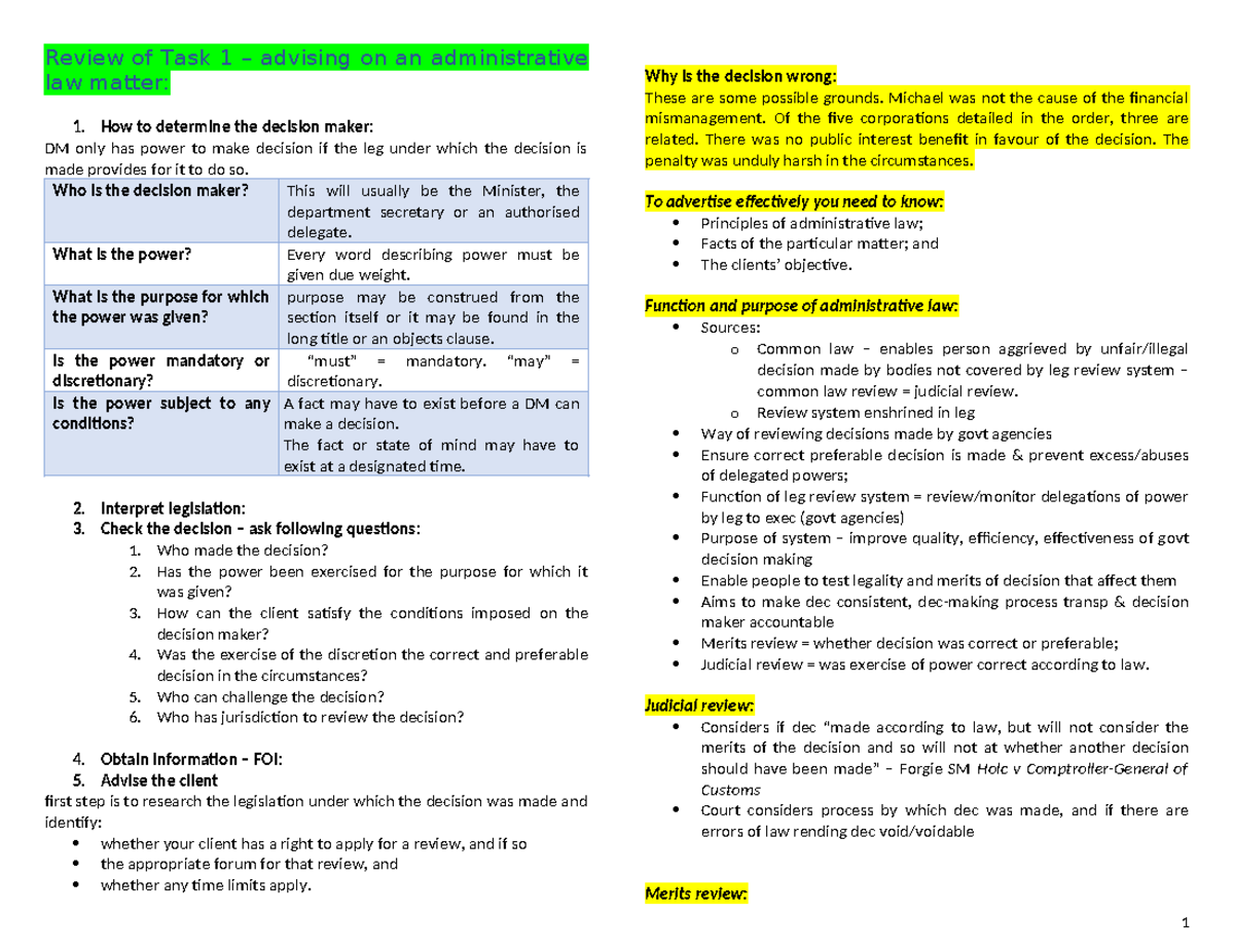 Admin Law Review Notes: Key Concepts for Exam Prep (Course Code: Admin ...