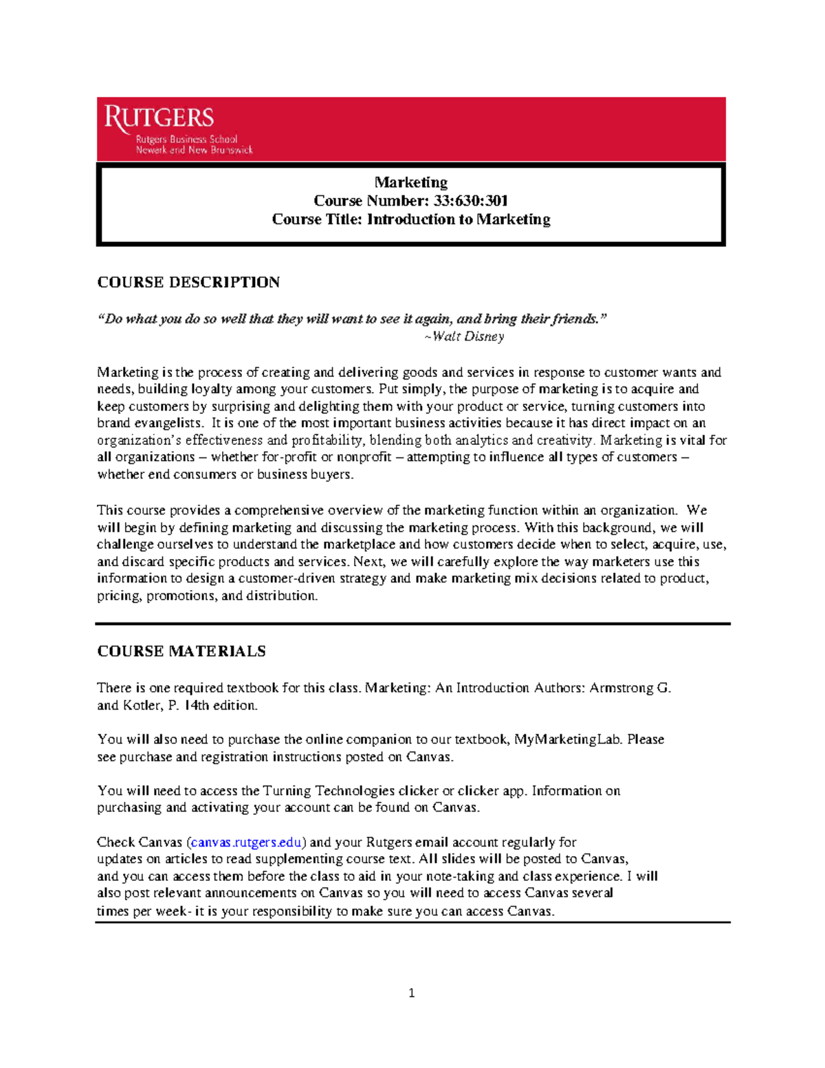 Introduction to Marketing Syllabus - Course 33:630:301 - Studocu
