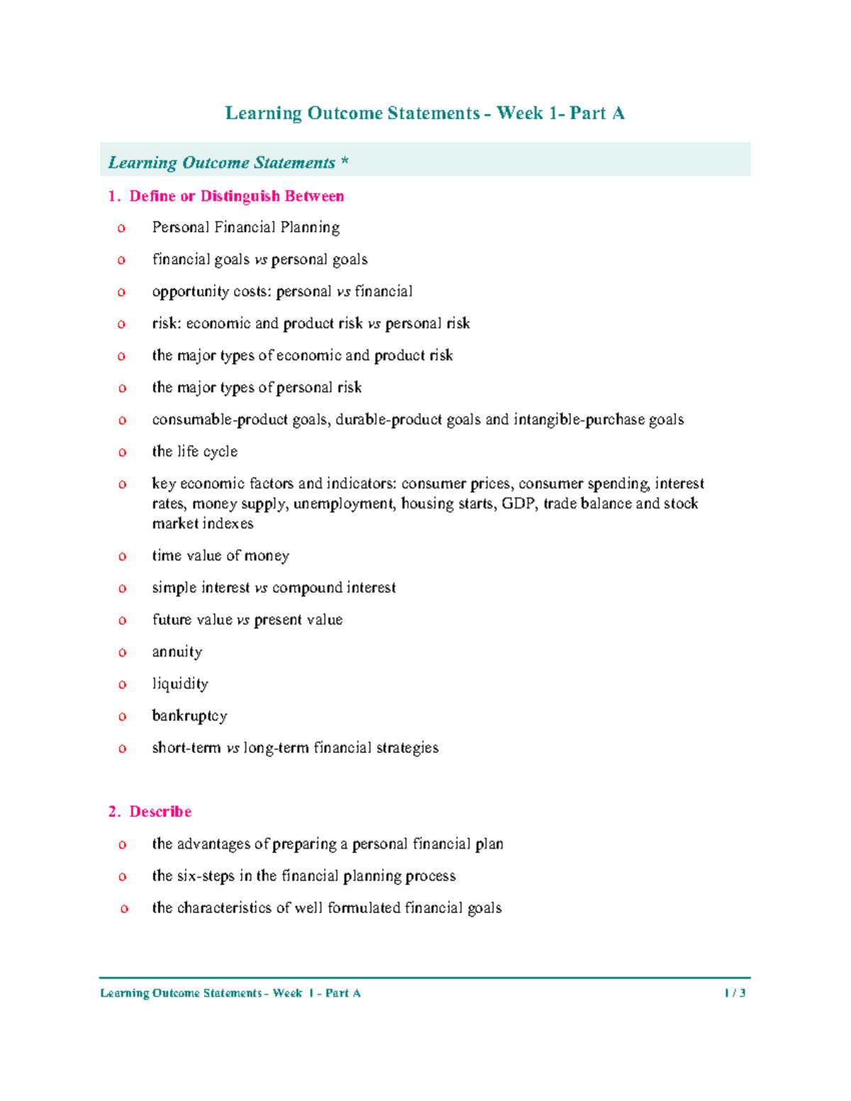 LOS 01-A - notes - Learning Outcome Statements - Week 1- Part A ...