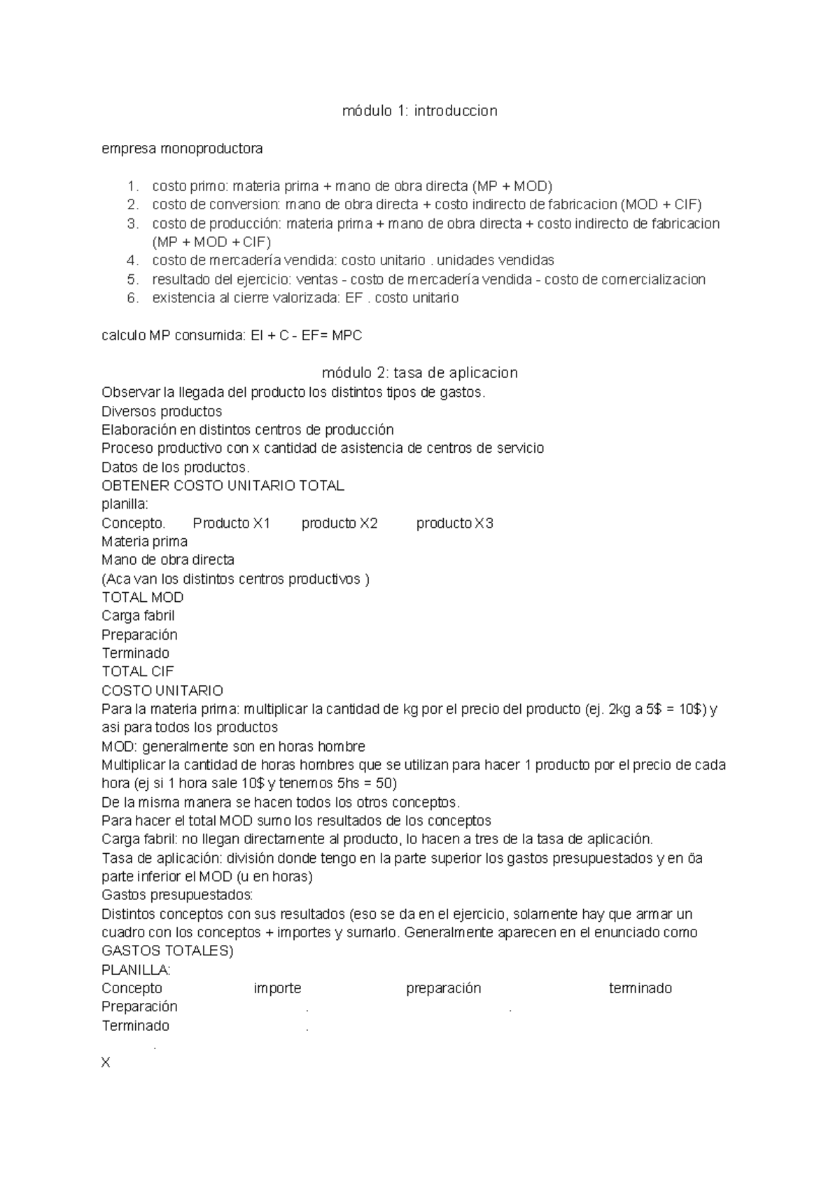 Costos Teóricos: Resumen Módulos 1 a 9 - Análisis y Cálculos - Studocu