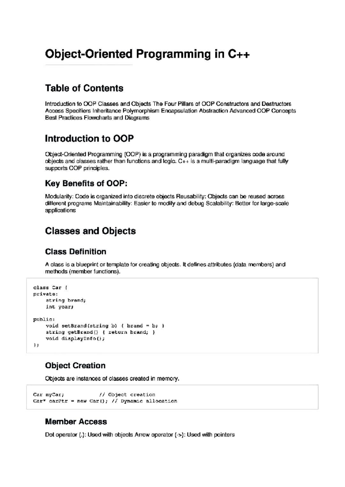 C++ OOP Notes: Mastering Object-Oriented Programming Concepts - Studocu