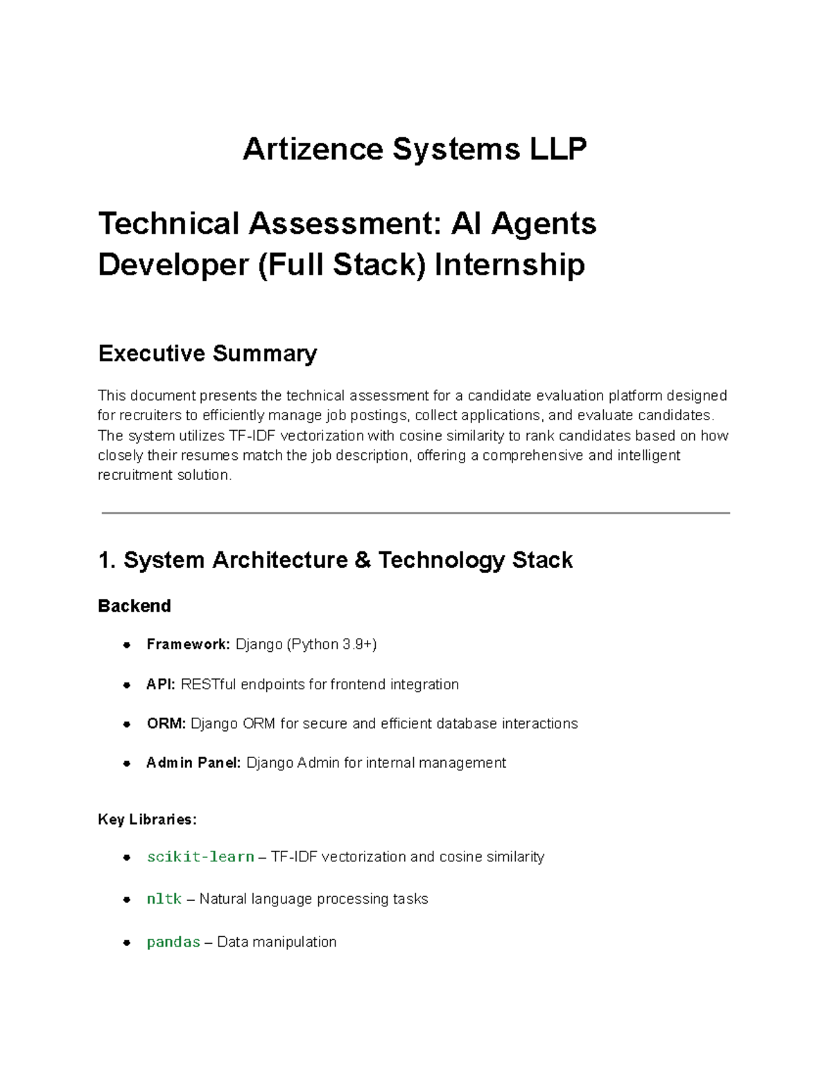 Technical Assessment: AI Agents Developer (Full Stack) Internship Summary - Studocu