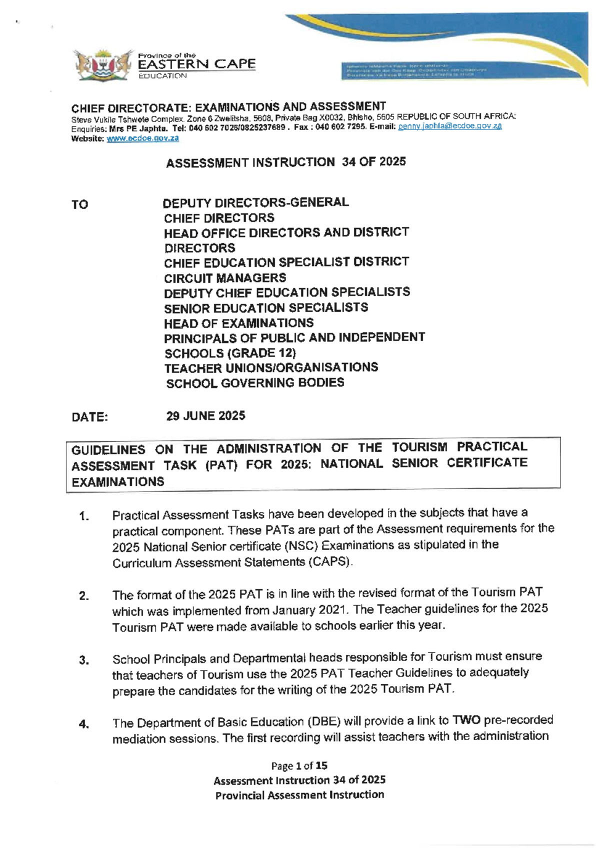 2025 NSC Tourism Practical Assessment Task (PAT) Guidelines - Studocu