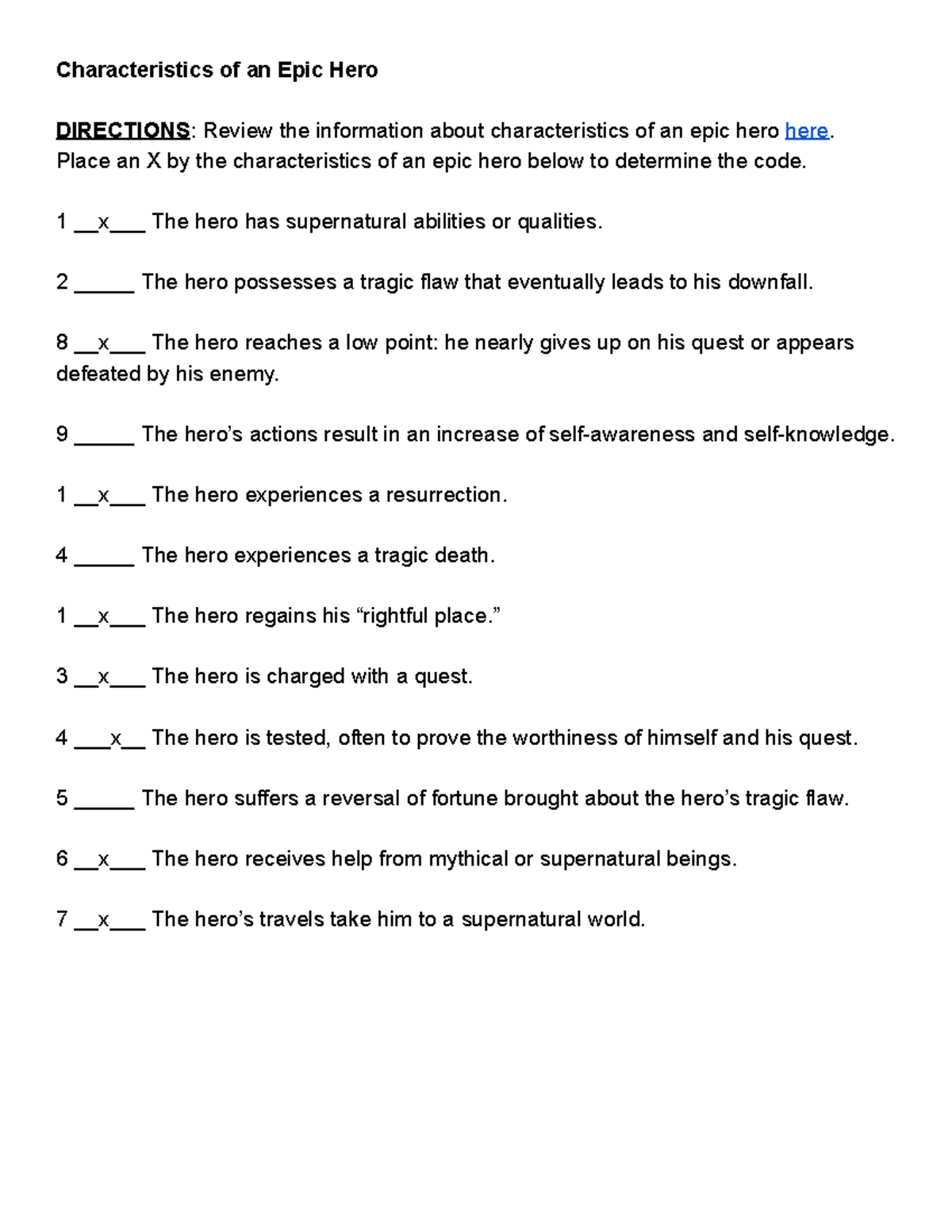 Copy of Characteristics of an Epic Hero - Characteristics of an Epic ...