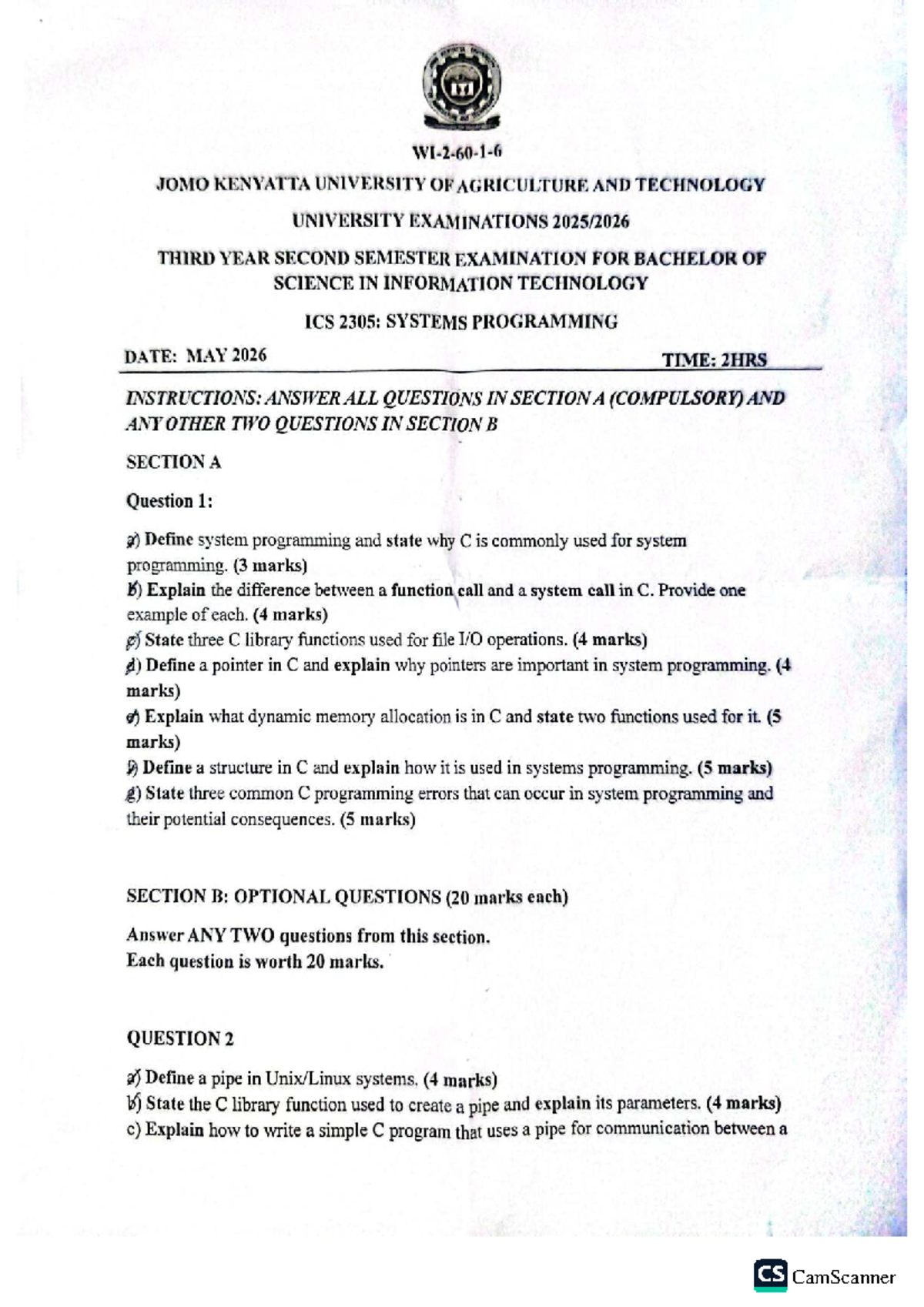 ICS 2305: Systems Programming Final Exam Notes (May 2026) - Studocu