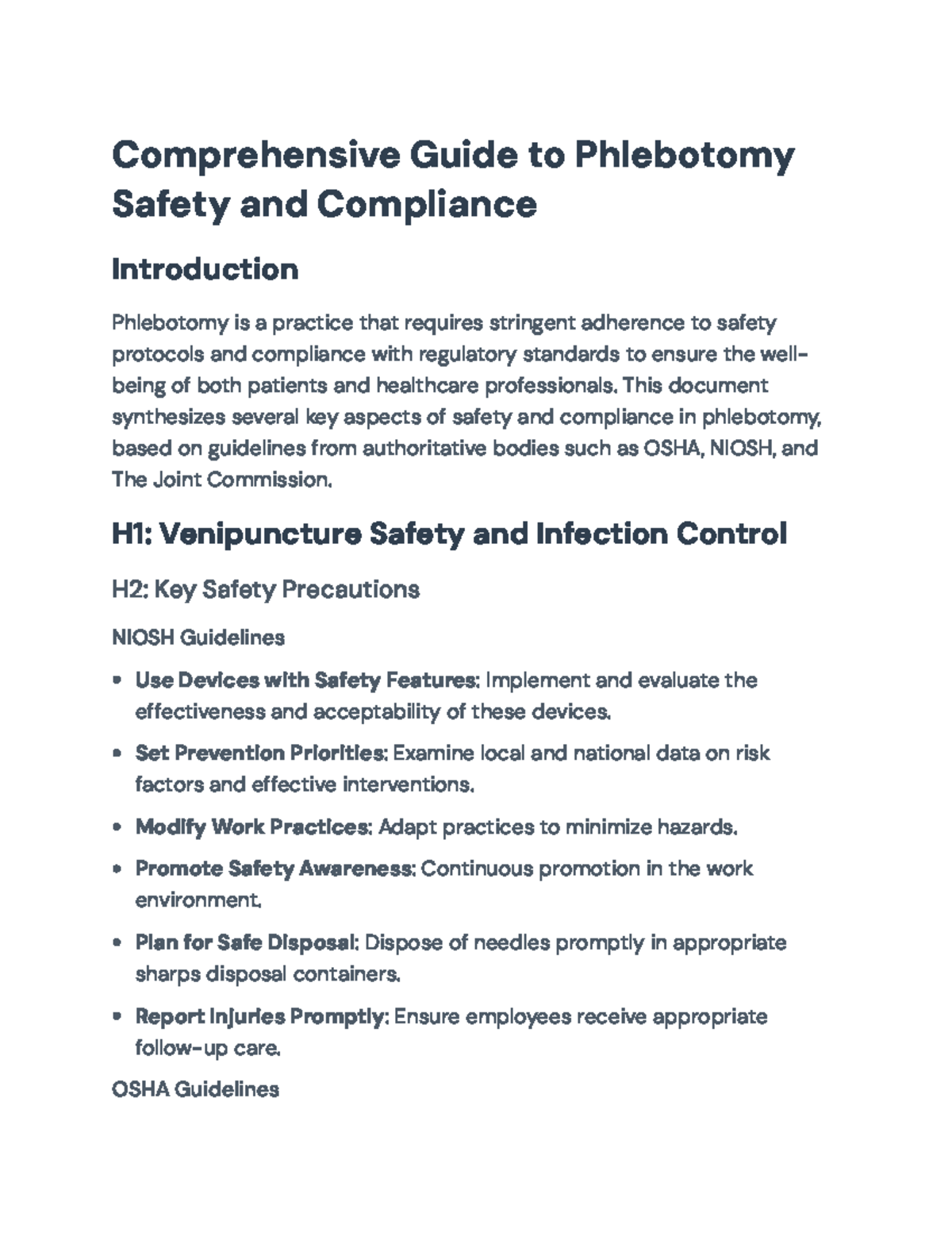 Safety and Compliance in Phlebotomy: A Comprehensive Guide (MED 101 ...
