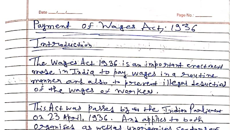 Payment of Wages Act - Detailed Lecture Notes (Course Code: 337) - Studocu